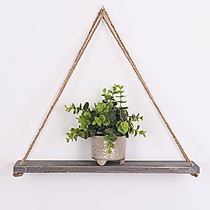 Rutledge & King Hanging Wall Shelves - Distressed Wooden Hanging Storage Shelves - Rustic Swing Rope (1, White Distressed)