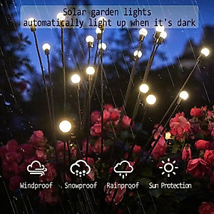 MIXATREY Solar Garden Lights Yard Decorations Outdoor Firefly Lights Waterproof New Upgraded Swaying Light 6&10 Bulbs Yard Patio Pathway High Flexibility Iron Wire Warm White(4 Pack)