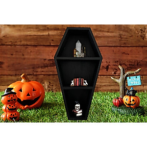 Rory's Creative Designs Coffin Shelf - Solid Pine Wood Black Floating Wall Shelves for Home Bedroom Living Room Bathroom - Spooky Gothic Decor for Witchy Horror Crystal Display - 15" Tall by 8" Wide
