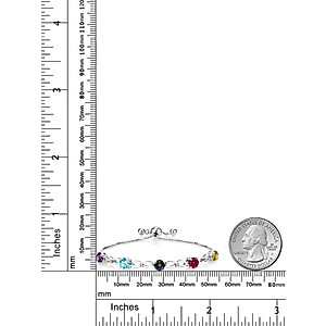 Gem Stone King 925 Sterling Silver Customized and Personalized 5 Gemstone Birthstone and White Lab Grown Diamond Adjustable Tennis Bracelet For Women