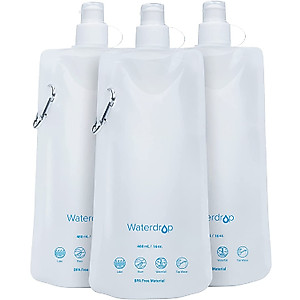 Waterdrop Water Pouch for Drinking, Hiking Water Bag, Pouch Water Bottle, Compatible with Filter Straw, Reuseable, Foldable, BPA-Free, 16 oz, Pack of 3