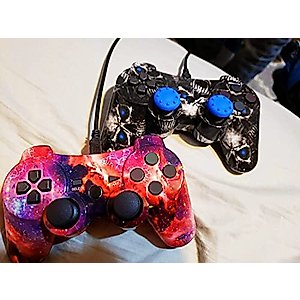 CHENGDAO Controller for PS3 2 Pack Wireless Controller for Playstaion 3 6-Axis with High-Performance Double Shock, Motion Control, USB Charging Cable (Skull + Galaxy)
