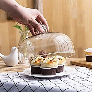 MyGift 8.7 Inch Round Glass Cake Dome Cover, Pastry Display Cloche with Knob Handle, Cake Stand Lid