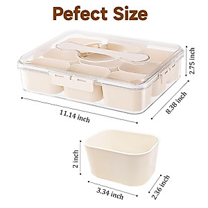 HINIHAO Divided Serving Tray with Lid and Handle, Removable Divided Platter Food Storage Containers with 9 Compartment, Small Boxes for Onion, Ginger, Garlic, Cherry