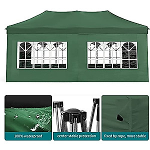 JOINATRE S-69 10'x20' Heavy Duty Pop Up Canopy Tent, Commercial Instant Canopy with Sidewalls, Outdoor Canopy Tent with 4 Sand Bags & Roller Bag, Waterproof Tent for Patio, Backyard, Garden, Green