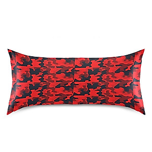 Black Red Camouflage Pillow Covers Silk Pillowcase for Hair and Skin with Envelope Closure Satin Pillowcase Standard Size Pillow Case for Hot Sleepers Bed Women Boys Girls (20x30 Inch)