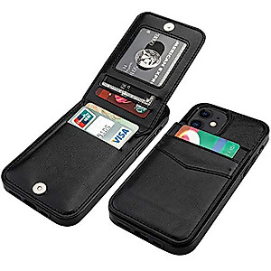 KIHUWEY Compatible with iPhone 12 Compatible with iPhone 12 Pro Case Wallet with Credit Card Holder, Premium Leather Magnetic Clasp Kickstand Heavy Duty Protective Cover 6.1 inch(Black)