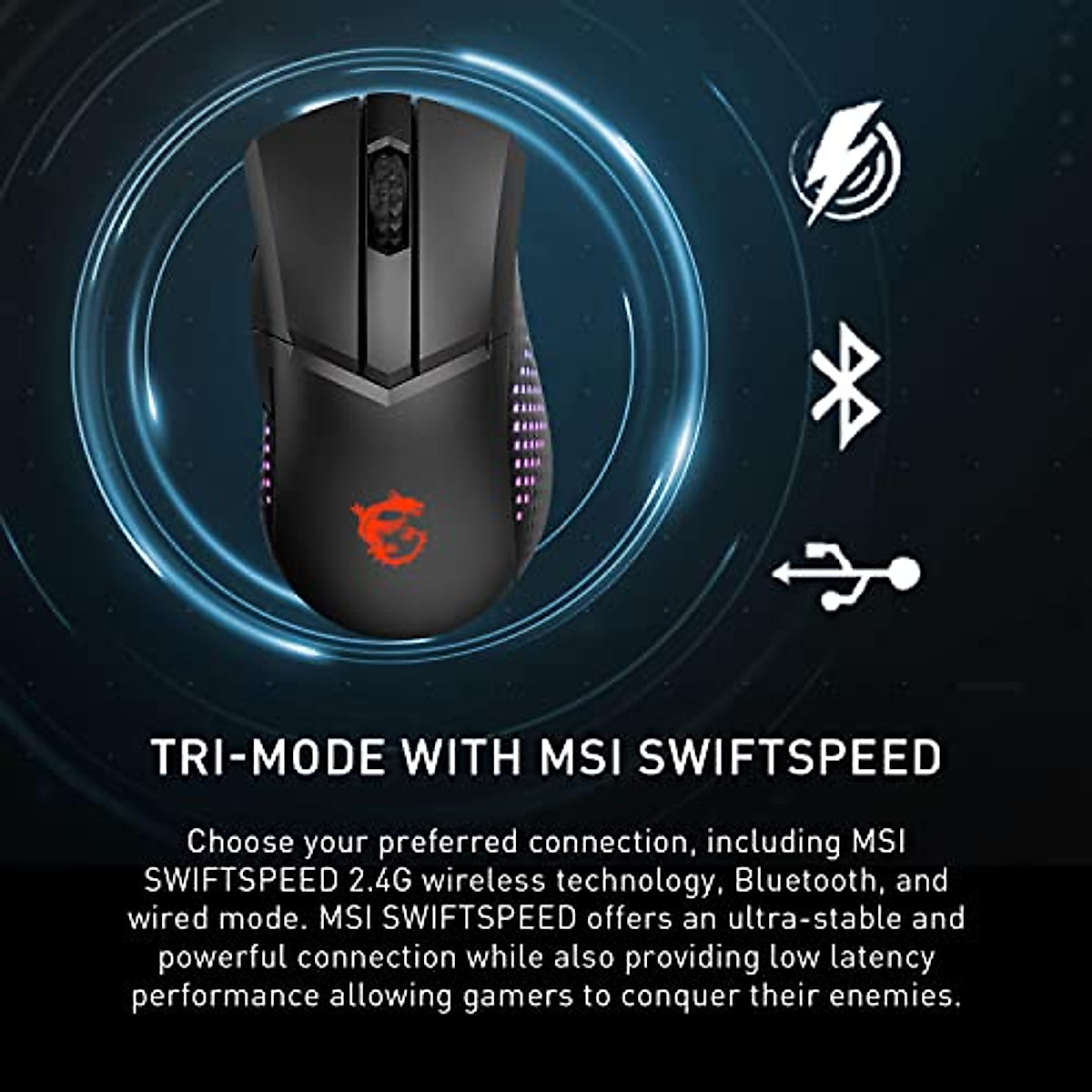 MSI Clutch GM51 Lightweight Wireless Gaming USB RGB Adjustable up to 26000 DPI Desktop Laptop Gaming Mouse (Clutch GM51 Lightweight Wireless)