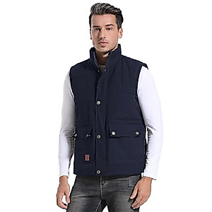 Flygo Men's Winter Warm Outdoor Padded Puffer Vest Thick Fleece Lined Sleeveless Jacket (Blue 2XL)