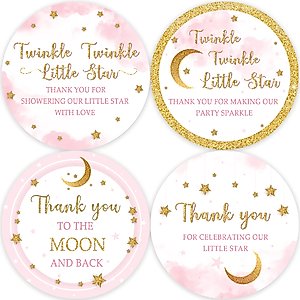 80 Twinkle Twinkle Little Star Stickers, Baby Shower Twinkle Little Star Stickers, Girl Pink Baby Shower Thank You Stickers(2 Inch)