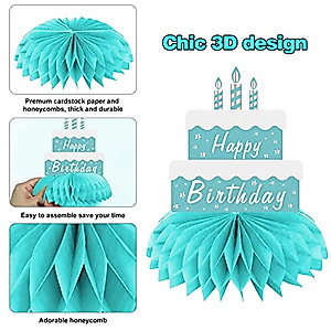 Teal Birthday Decorations Table Centerpieces for Women Girls, 8pcs Breakfast Blue Happy Birthday Honeycomb Centerpieces Party Supplies, Teal Blue Bday Party Table Topper Decor