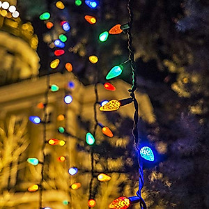 RECESKY C3 Bulbs Christmas String Lights with Built-in Timer - 50 LED 16.4ft Battery String Lights for Outdoor and Indoor, Fairy Lighting Garden, Yard, Garland, House, Xmas Tree, Christmas Decorations