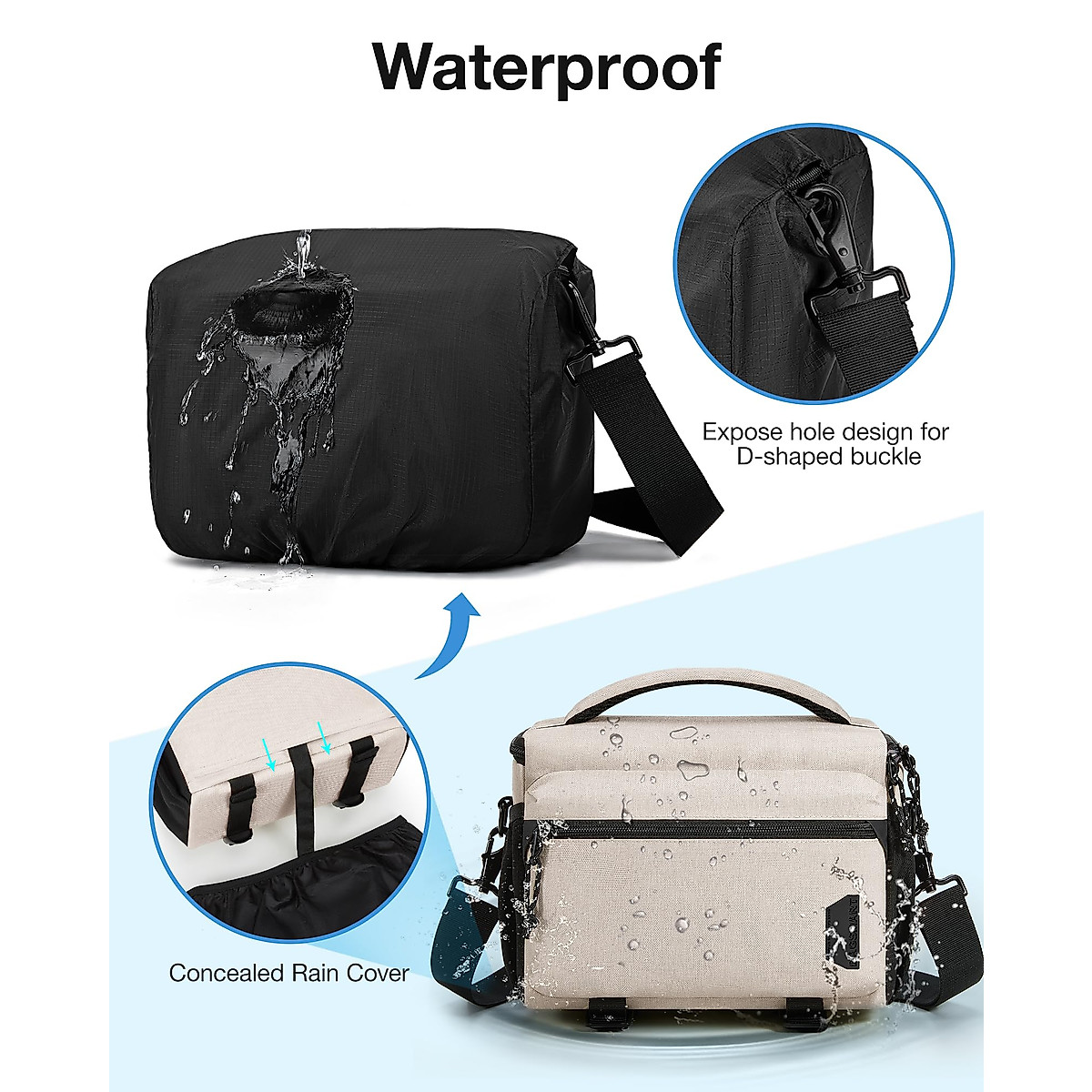 BAGSMART Camera Bag, Small Camera Case with Tripod Holder, Compact Camera Shoulder Bags for DSLR/SLR/Mirrorless Cameras, Waterproof Crossbody Camera Bag Women Men, Ivory White