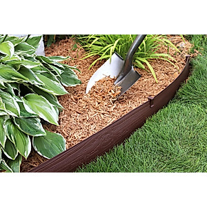 MASTER MARK Terrace Board, Landscape Coiled Edging, Grass Barrier, Bender Board, Flower Bed, Vegetable Garden Borders 5 in. x 40 ft. with 10 Stakes (Brown)