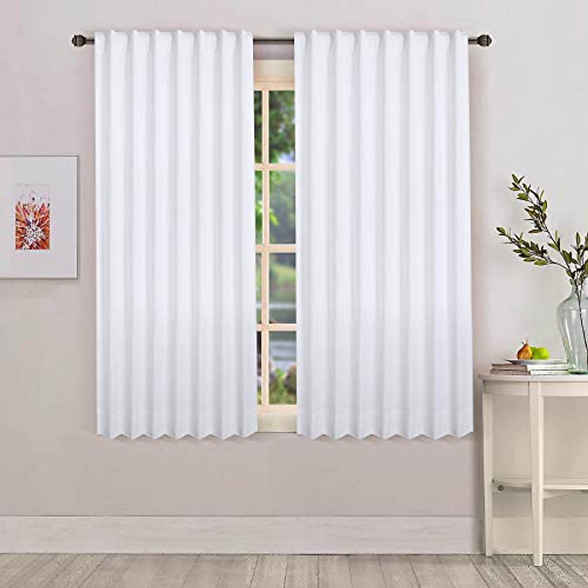 Farmhouse Cotton Duck Curtains 50x108 inch White Textured Slub, 108 Inch Cotton Curtains 16'sx8's, Tab top Curtains for Living Room, White Cotton Curtains, White Panel Curtain Set of 2