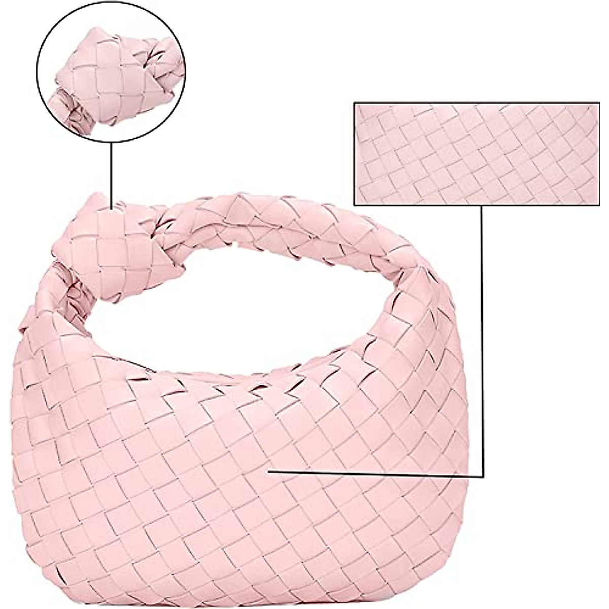 Designer Handbags for Women - PU Leather Woven Fashion Shoulder Bag for Women - Elegant Cream White Handmade Womens Blush Pink