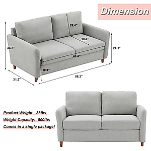HOLYFIND Modern Loveseat Sofa Couch with Storage,Upholstered Small Couch,Mini Couch Furniture for Bedroom, Apartment, Office and Small Spaces(Light Gray, 56.5''-2seat)