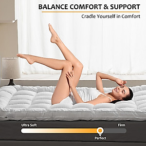 King Size Mattress Topper, Extra Thick Pillowtop, Cooling Plush Mattress Pad Cover for Back Pain Relief, Soft Down Alternative Fill Mattress Protector(76x80 Inches)