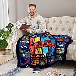 Aimego Gamer Throw Blanket, Gaming Controller Fleece Boys Blanket Game Gifts for Teens Boys Men, Wrinkle-Resistant Blankets Birthday Gifts for 2-10 Year Old, Colorful 50x60 Inch
