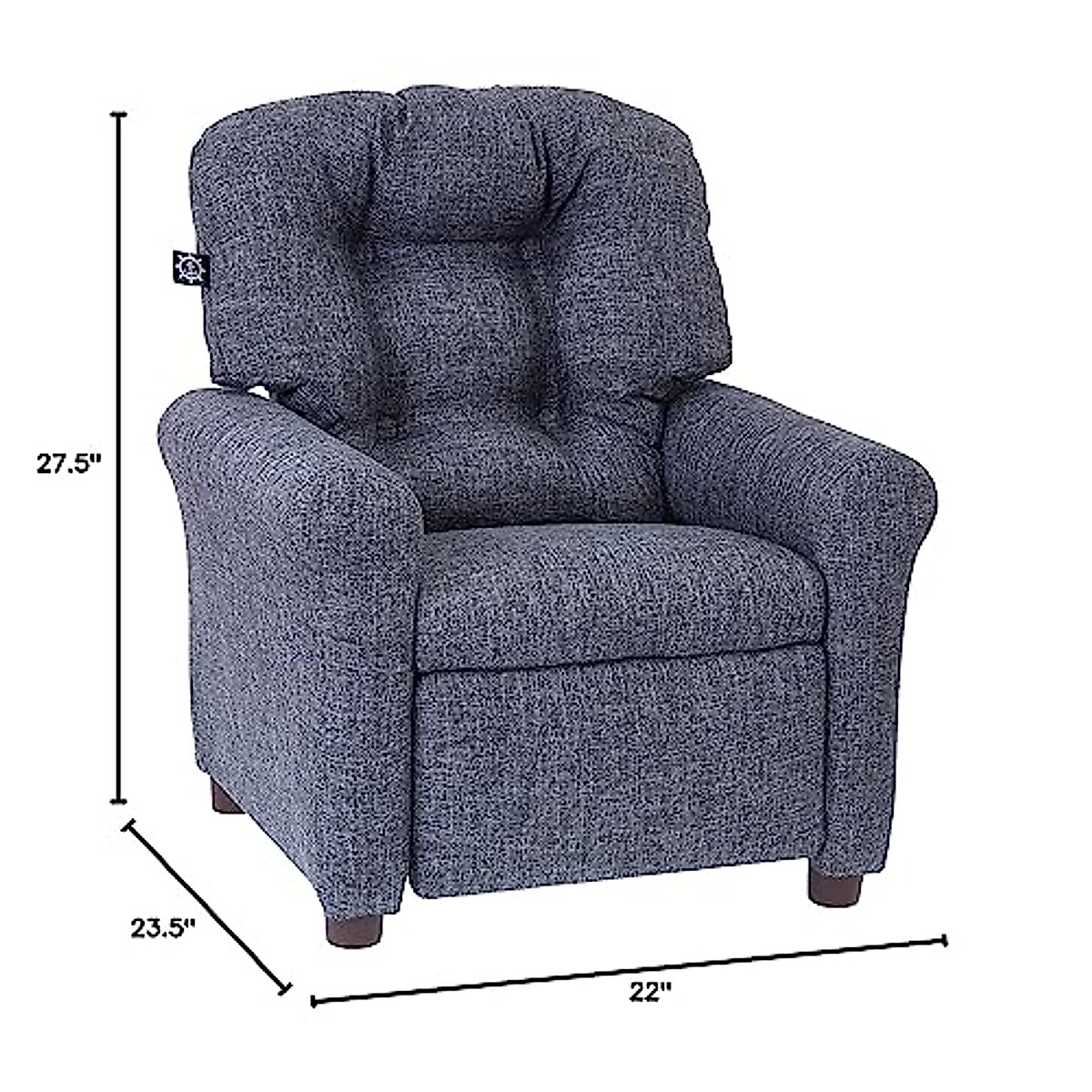 THE CREW FURNITURE Traditional Kids Recliner, Toddler Ages 1-5 Years, Home Décor Polyester Linen, Gray