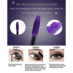5D Purple Mascara Volume and Length -1Pcs Waterproof Smudge-Proof Color Mascara for Eyelashes, Volumizing Curling Defining Eye Lashes, Longwear Fiber Colored Mascara for Women Girl Eye Makeup