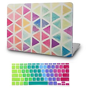 KECC Laptop Case for MacBook Air 13" w/ Keyboard Cover Plastic Hard Shell Case A1466/A1369 2 in 1 Bundle (Color Triangles)