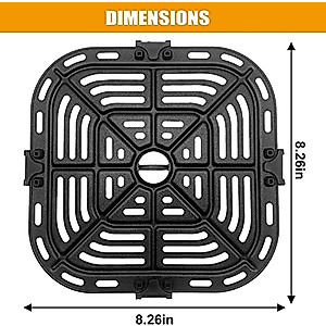 Air Fryer Grill Pan for COSORI Square Air Fryer Pro LE 5 Qt, Non-Stick 8.26’’*8.26’’ Air Fryer Rack Replacement Parts Accessories Grill Plate Crisper Plate Tray with Rubber Bumpers, Dishwasher Safe