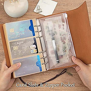 Vintage Leather Refillable Notebook, Hard Cover Retro Journal, 100 Unlined Paper, Pocket Notebook Diaries, Sketchbooks (Grey Magpie) View translation