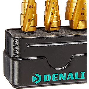 Amazon Brand - Denali 3-Piece Step Drill Bit Set, 1/8-1/2", 3/16-1/2", 3/16-7/8"