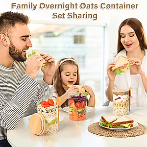 Overnight Oats Containers with Lids,4 Pack 18oz Overnight Oats Jars with Spoons,Salad Meal Prep Jar with Bamboo Lids for Chia Seed Pudding Salad Cereal Coffee Flour,Sourdough Starter Jar for Bread