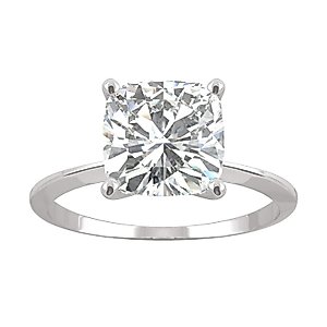 Charles & Colvard Created Moissanite 8mm Cushion Cut Solitaire Engagement Ring for Women | 2.4 cttw DEW | Lab Grown | Solid 14K White Gold with Rhodium | Size 4