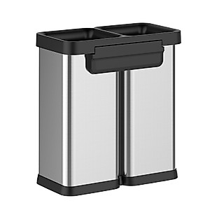 GAOMON 2x7.9 Gallon Kitchen Trash Can, Dual Compartment Waste Bins, Open Top, No Lid Stainless Steel Trash Bin for Kitchen, Office, Restaurant