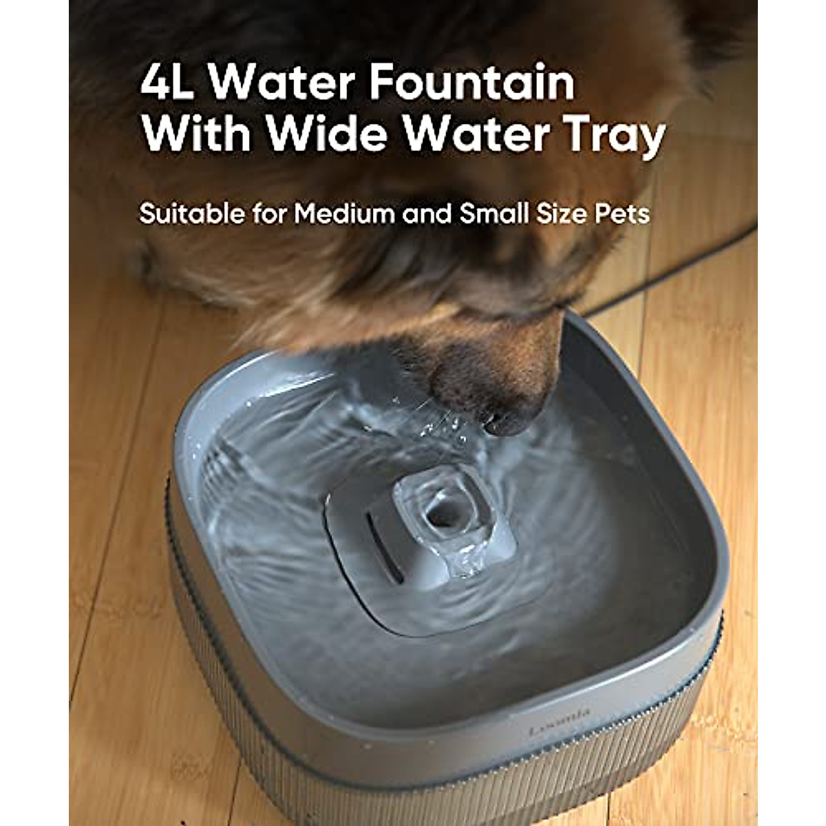 Loomla Dog Water Fountain, 135oz/4L Dog Water Bowl Dispenser and Cat Water Fountain, Automatic Pet Water Fountain for Small to Medium Dogs, Cats & Other Pets (Grey)