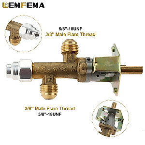 Lemfema Low Pressure LPG Propane Gas Fireplace Fire Pit Flame Failure Safety Control Valve with Thermocouple Knob Switch Kit with 5/8”-18UNF(3/8" Flare Inlet & Outlet) for Propane Fire Pit, Fireplace