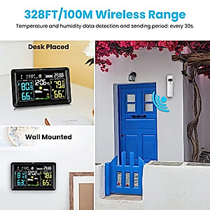 Weather Stations Wireless Indoor Outdoor Thermometer with Atomic Clock, Temperature and Humidity Weather Forecast Barometer with Sensor