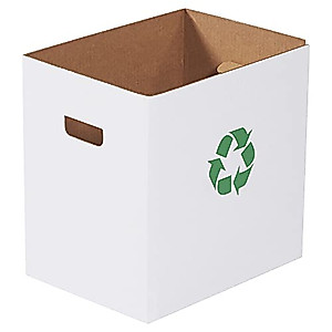 Aviditi 7 Gallon Corrugated Cardboard Trash Can and Recycling Bins with Recycle Logo, 15" x 11" x 15", White, Reuseable and Disposeable Garbage Container for Parties and Outdoor Events, 20 Pack