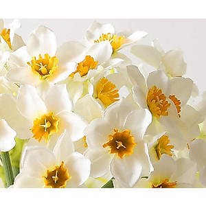 Mossyard 2 Bunches 12 Heads Artificial Daffodils, 15.8 Inches Long Stem Blossom Silk Sun Flowers for Home Wedding Office Party Garden Decor, Floral Arrangements, Table Centerpieces, Yellow