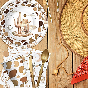 APOWBLS Western Cowboy Party Decorations Dinnerware - Wild West Party Supplies, Paper Plate, Cup, Napkin, Fork, Western Cowboy Rodeo Theme Birthday Baby Shower Decorations Tableware | Serve 24 Guests