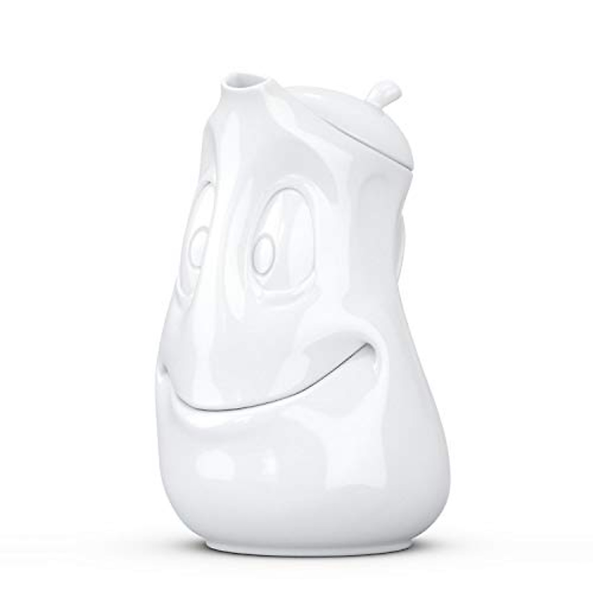 TASSEN Porcelain Tea Pot with Lid, Good Mood Face Edition, 40 oz. White (Single Tea Pot with Lid)