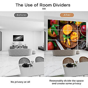 12 PCS Hanging Room Divider Tropical Fruits Sliced mangos a wooden a table rustic kitchen Decorative Solid PVC Board Screen Panels Room Partition Wall Screen Panels for Bedroom Dining Room Office