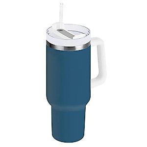 MCHIVER Caribbean Blue Tumbler with Lid and Straw 40 oz Insulated Water Bottle Leakproof Travel Mug Cup for Iced Water Coffee Smoothie