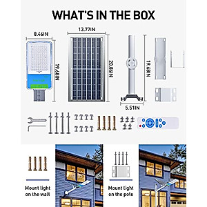 OKPRO S-480J 1000W Solar Street Lights Outdoor Waterproof, 6500K 100000LM Outdoor LED Street Light Dusk to Dawn, LED Wide Angle Lamp with Remote Control, for Parking Lot
