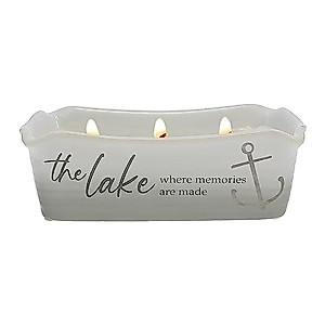 Pavilion - at The Lake - 12-Ounce Wax Reveal Natural Soy Wax 3 Wick Candle, Jasmine Scented, Hidden Message Candle, Lake House Décor, 1 Count, 7.5 x 3.5 x 2.25-inch, Gray
