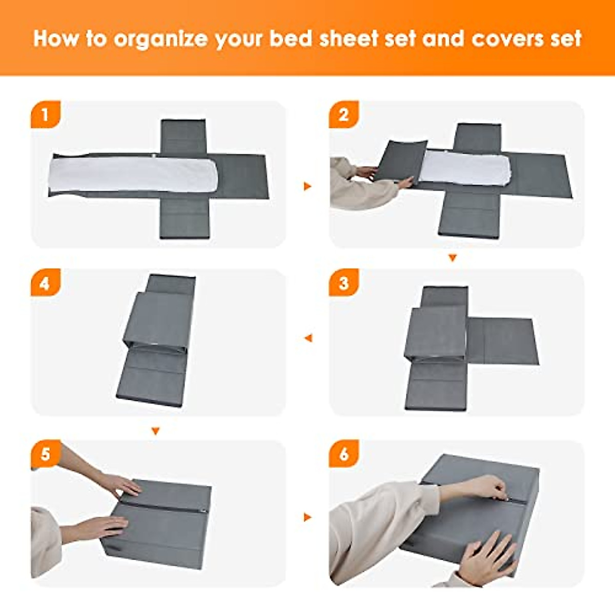 Fixwal 3 Pack Bedding Organizer Storage Bins Foldable Storage Containers with Sturdy Fabric Collapsible Zipper Boxes for Sheet Set or Duvet Cover Set (Full, Twin, Queen Size)