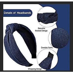 Giegxin 3 Pieces Jean Denim Headband Knot Headband for Women Hair Band Elastic Knotted Blue Headbands Hair Accessories Headwear for Women, 3 Colors