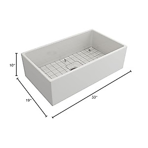 BOCCHI Contempo Farmhouse Apron Front Fireclay 33 in. Single Bowl Kitchen Sink with Protective Bottom Grid and Strainer in White