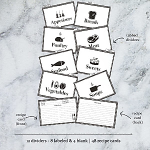 Indigo Essentials Plaid Tin Recipe Box with Cards and Dividers - Black and White Recipe Card Holder, Recipe Card Box and Recipe Cards 4x6, Metal Recipe Box, Decorative Tin Box