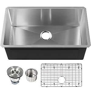 CAPHAUS Undermount Single or Double Bowl 16 Gauge Stainless Steel Kitchen Sink, Mutiple Choices for 30-inch, 31-inch, 32-inch, w/Drain Strainer and Bottom Grid