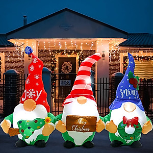7 ft Long Merry Christmas Inflatables Lighted Novelty Gnome Inflatable Christmas Outdoor Decorations Christmas Blow up Yard Decorations Built in LED Light for Xmas Winter Holiday Party