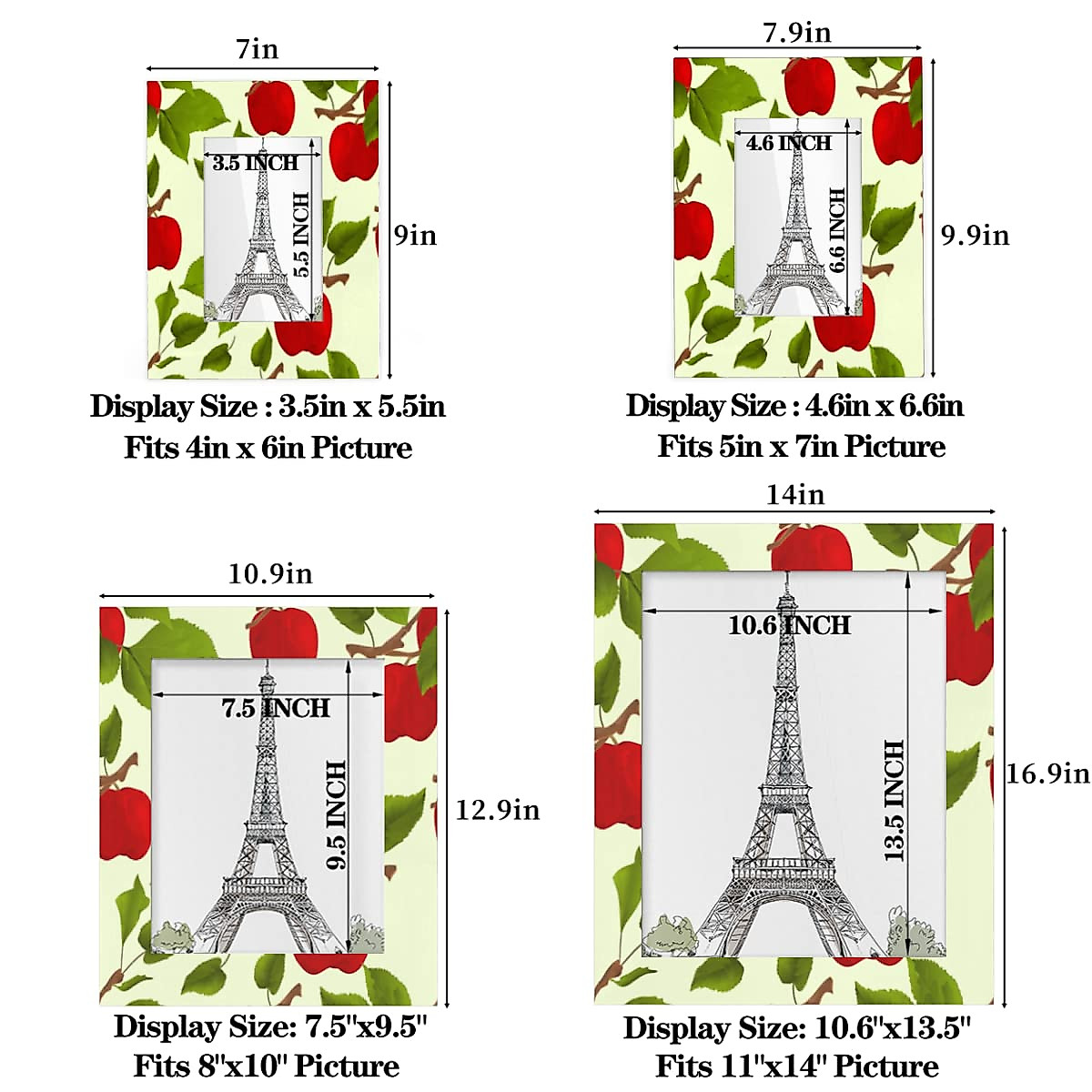 Pardick Red Apples Leaf 4x6 Picture Frame, Autumn Fruit Wooden Photo Frames for Tabletop and Wall Display, Picture Frame Home Office Decor